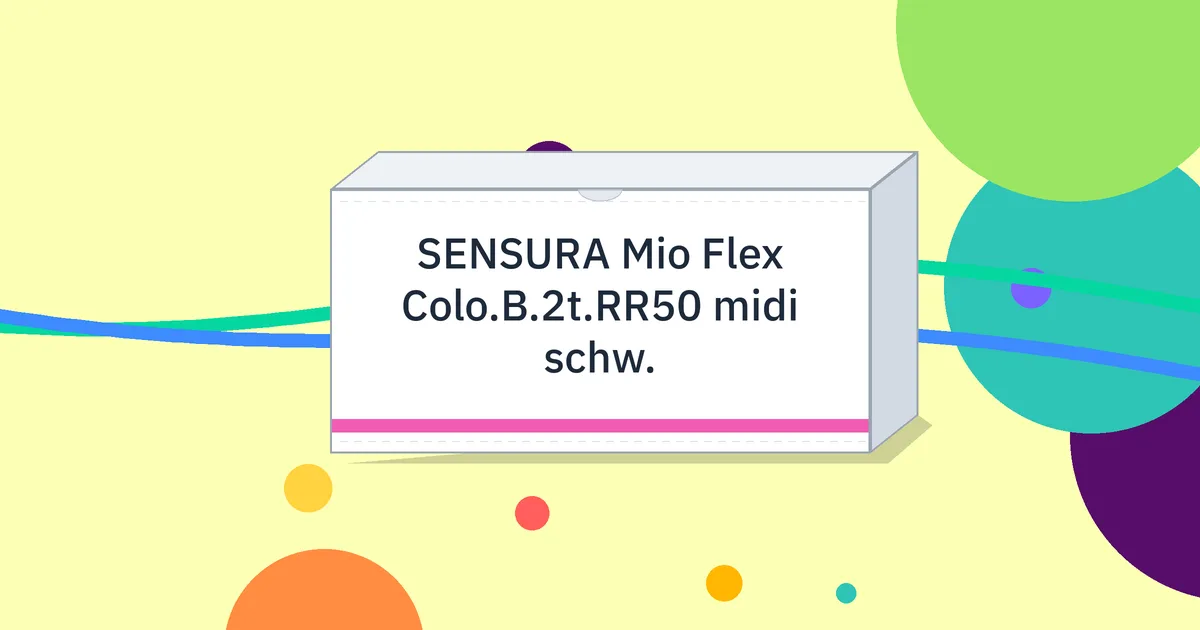 Symbolbild: Packung mit der Aufschrift SENSURA Mio Flex Colo.B.2t.RR50 midi schw. (PZN 20323449) – Verfügbarkeit und Bezug in Apotheken in Frankfurt am Main