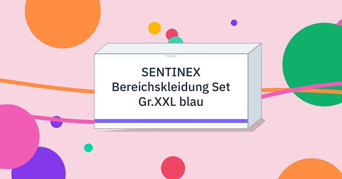 Symbolbild: Packung mit der Aufschrift SENTINEX Bereichskleidung Set Gr.XXL blau (PZN 09286179) – Verfügbarkeit und Bezug in Apotheken in Frankfurt am Main
