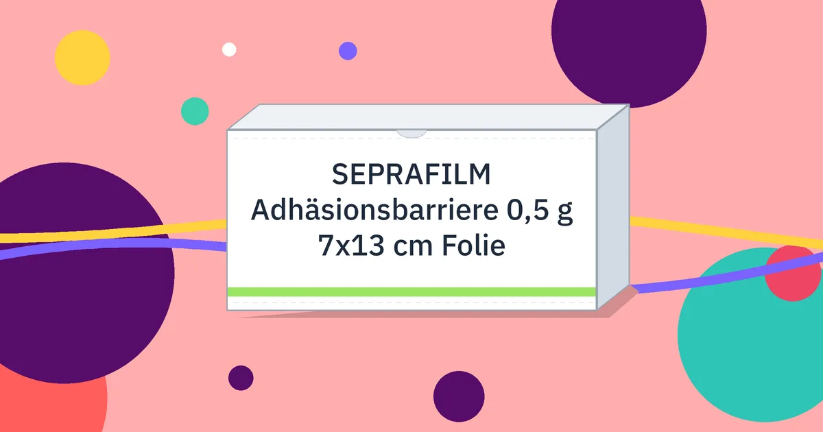 Symbolbild: Packung mit der Aufschrift SEPRAFILM Adhäsionsbarriere 0,5 g 7x13 cm Folie (PZN 16701265) – Verfügbarkeit und Bezug in Apotheken in Frankfurt am Main