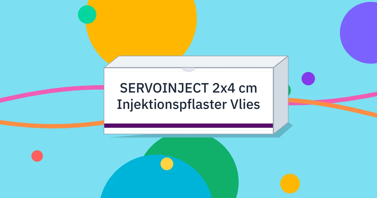 Symbolbild: Packung mit der Aufschrift SERVOINJECT 2x4 cm Injektionspflaster Vlies (PZN 16034490) – Verfügbarkeit und Bezug in Apotheken in Frankfurt am Main
