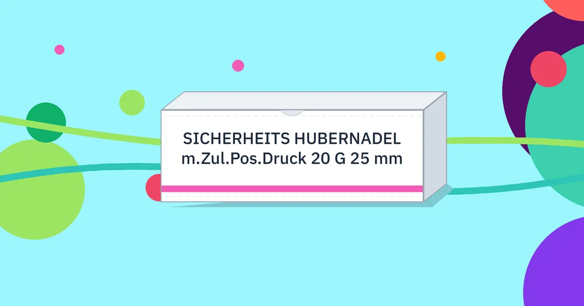 Symbolbild: Packung mit der Aufschrift SICHERHEITS HUBERNADEL m.Zul.Pos.Druck 20 G 25 mm (PZN 14322546) – Verfügbarkeit und Bezug in Apotheken in Frankfurt am Main