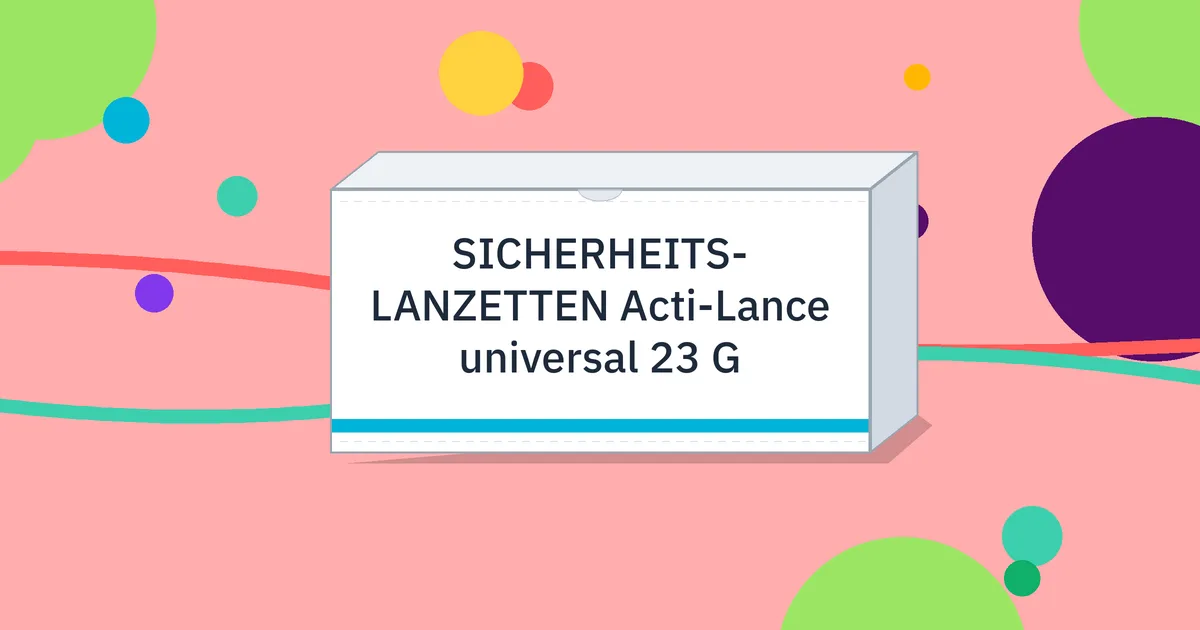 Symbolbild: Packung mit der Aufschrift SICHERHEITS-LANZETTEN Acti-Lance universal 23 G (PZN 17848645) – Verfügbarkeit und Bezug in Apotheken in Frankfurt am Main