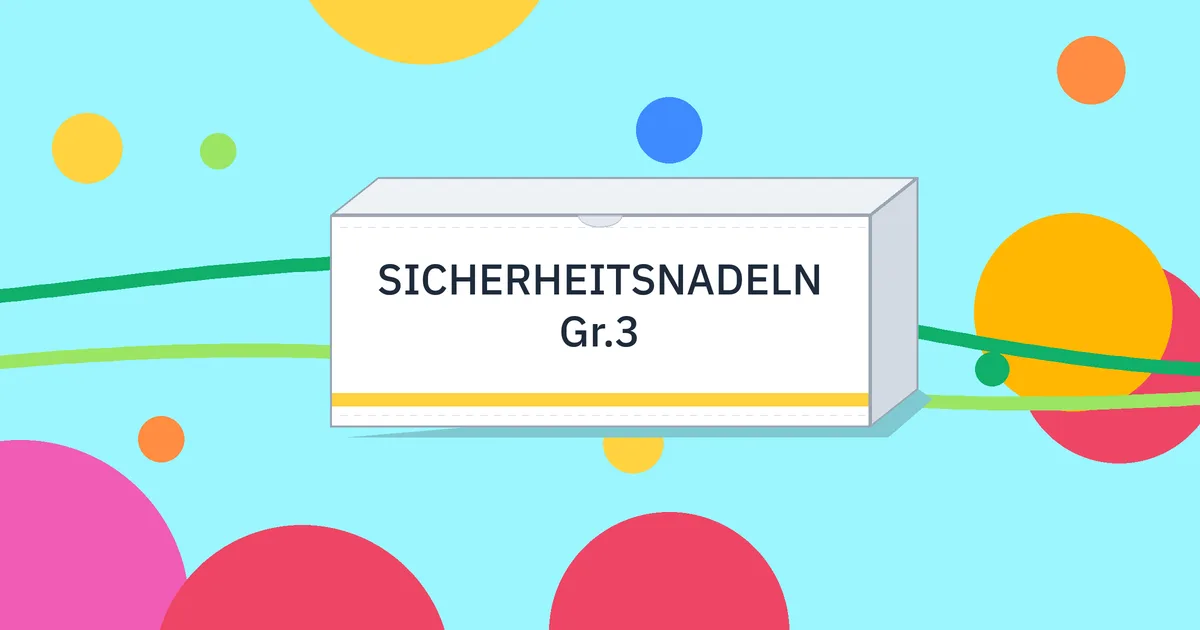 Symbolbild: Packung mit der Aufschrift SICHERHEITSNADELN Gr.3 (PZN 07386959) – Verfügbarkeit und Bezug in Apotheken in Frankfurt am Main