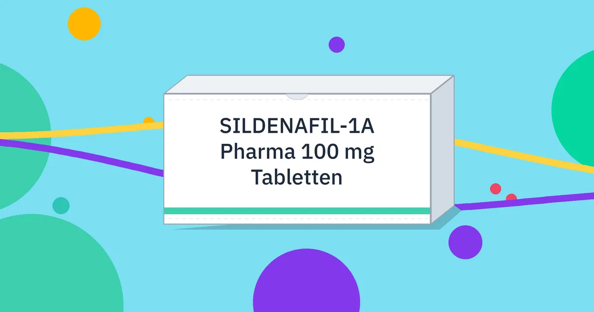 Symbolbild: Packung mit der Aufschrift SILDENAFIL-1A Pharma 100 mg Tabletten (PZN 14290912) – Verfügbarkeit und Bezug in Apotheken in Frankfurt am Main