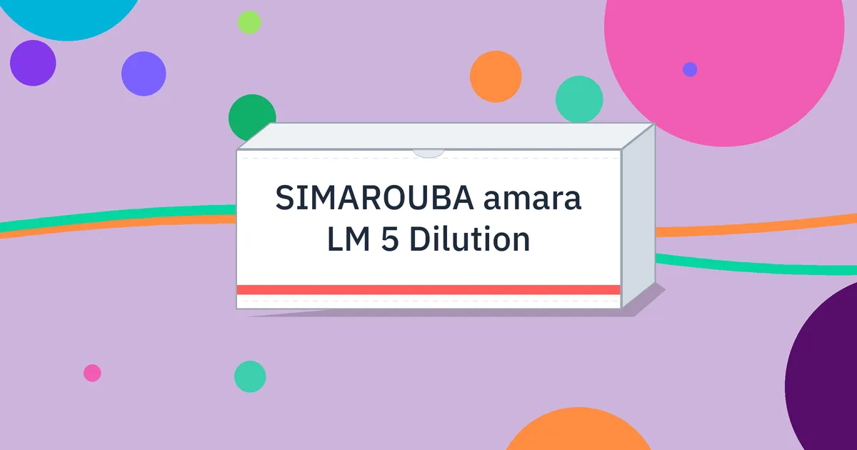 Symbolbild: Packung mit der Aufschrift SIMAROUBA amara LM 5 Dilution (PZN 13679803) – Verfügbarkeit und Bezug in Apotheken in Frankfurt am Main