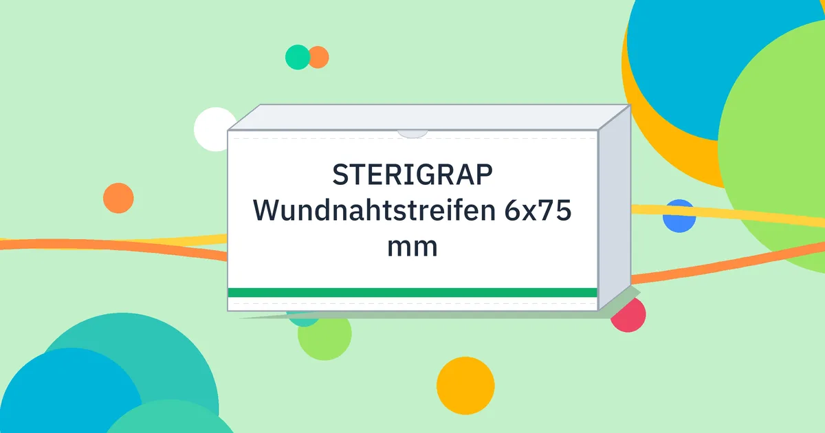 Symbolbild: Packung mit der Aufschrift STERIGRAP Wundnahtstreifen 6x75 mm (PZN 20129084) – Verfügbarkeit und Bezug in Apotheken in Frankfurt am Main
