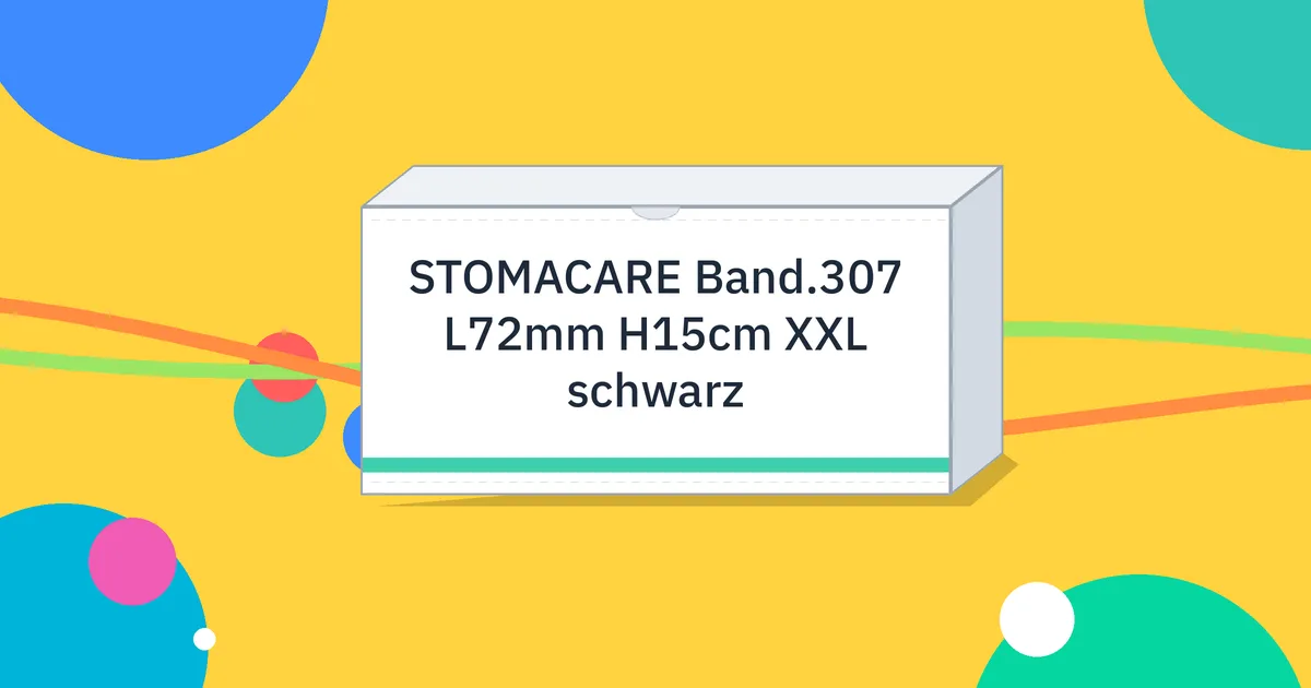 Symbolbild: Packung mit der Aufschrift STOMACARE Band.307 L72mm H15cm XXL schwarz (PZN 09437112) – Verfügbarkeit und Bezug in Apotheken in Frankfurt am Main