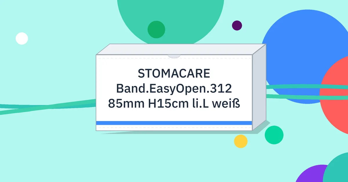Symbolbild: Packung mit der Aufschrift STOMACARE Band.EasyOpen.312 85mm H15cm li.L weiß (PZN 09437709) – Verfügbarkeit und Bezug in Apotheken in Frankfurt am Main