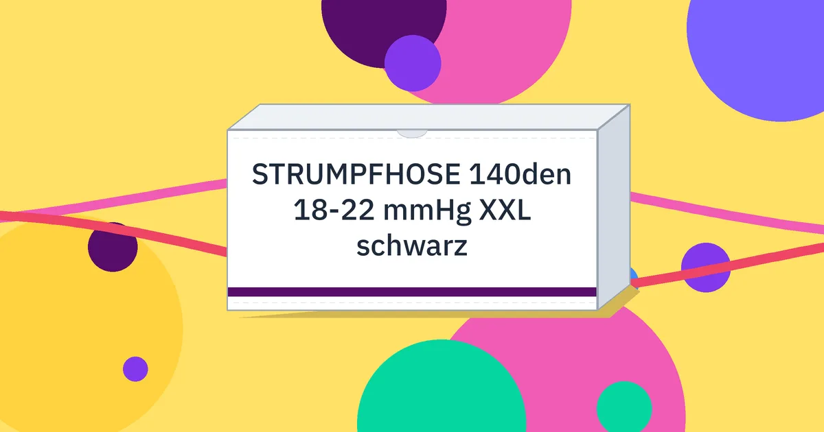 Symbolbild: Packung mit der Aufschrift STRUMPFHOSE 140den 18-22 mmHg XXL schwarz (PZN 19072798) – Verfügbarkeit und Bezug in Apotheken in Frankfurt am Main