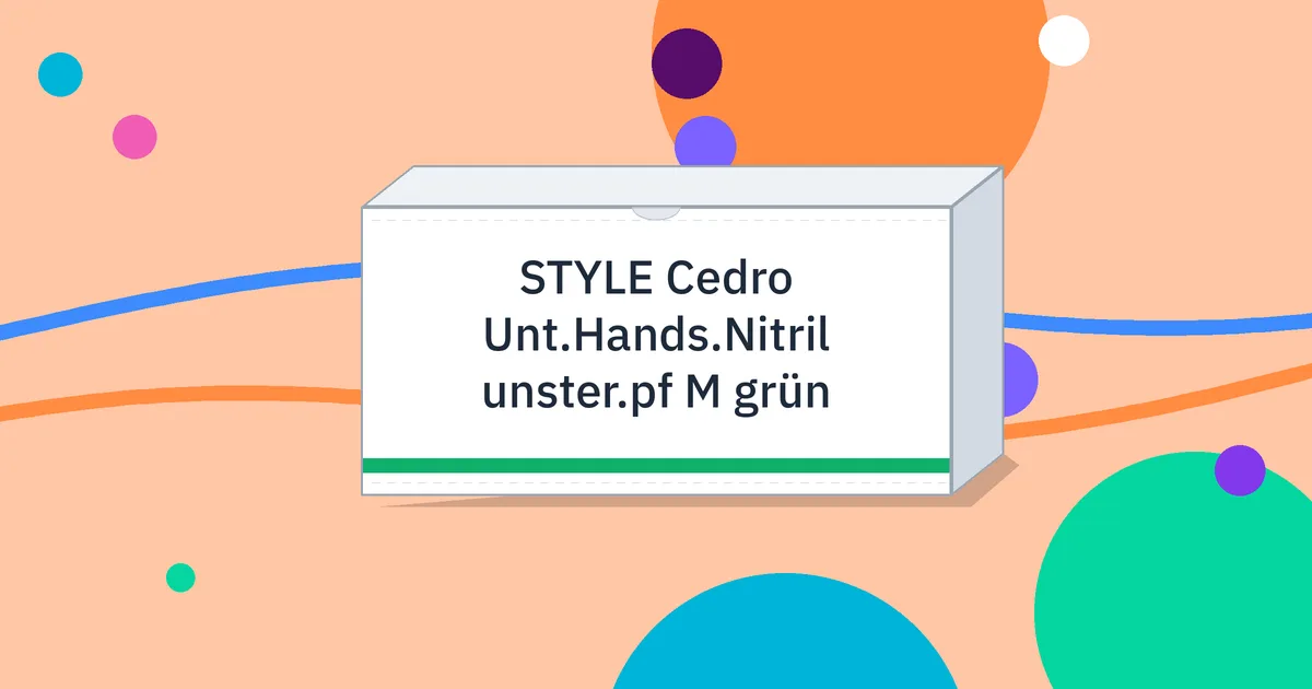 Symbolbild: Packung mit der Aufschrift STYLE Cedro Unt.Hands.Nitril unster.pf M grün (PZN 14819577) – Verfügbarkeit und Bezug in Apotheken in Frankfurt am Main