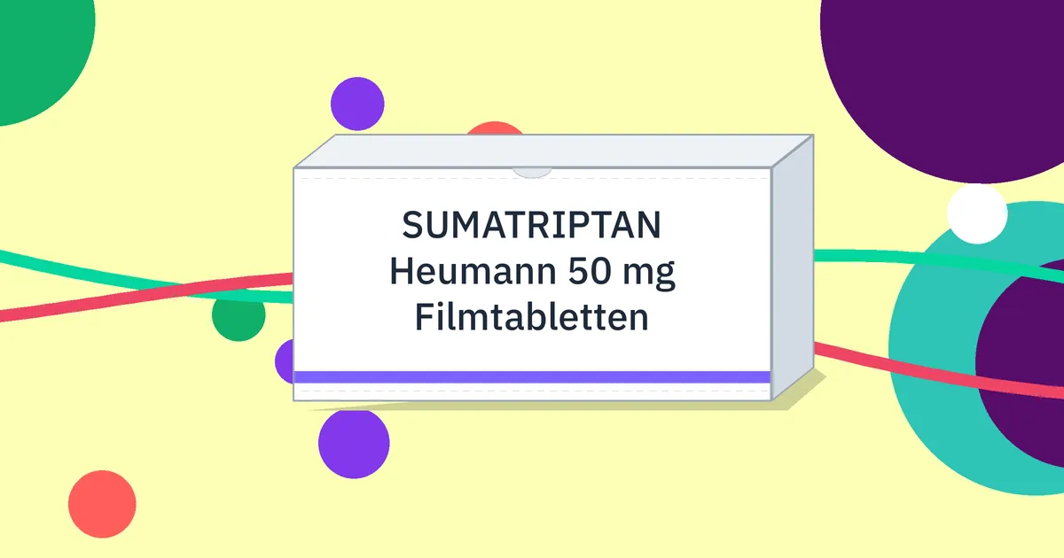 Symbolbild: Packung mit der Aufschrift SUMATRIPTAN Heumann 50 mg Filmtabletten (PZN 17438522) – Verfügbarkeit und Bezug in Apotheken in Frankfurt am Main