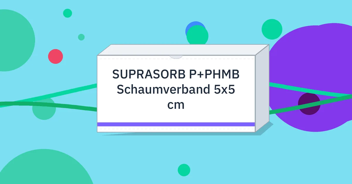 Symbolbild: Packung mit der Aufschrift SUPRASORB P+PHMB Schaumverband 5x5 cm (PZN 16753351) – Verfügbarkeit und Bezug in Apotheken in Frankfurt am Main