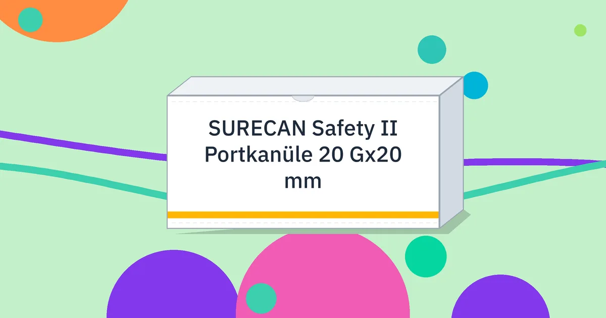 Symbolbild: Packung mit der Aufschrift SURECAN Safety II Portkanüle 20 Gx20 mm (PZN 20691383) – Verfügbarkeit und Bezug in Apotheken in Frankfurt am Main