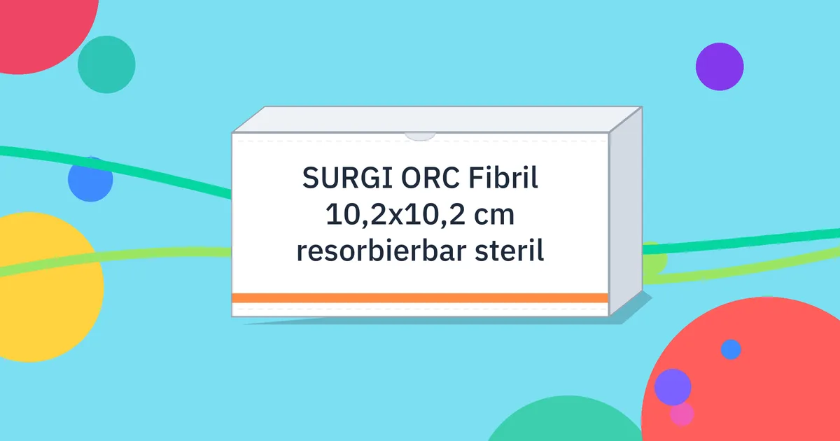 Symbolbild: Packung mit der Aufschrift SURGI ORC Fibril 10,2x10,2 cm resorbierbar steril (PZN 18741441) – Verfügbarkeit und Bezug in Apotheken in Frankfurt am Main