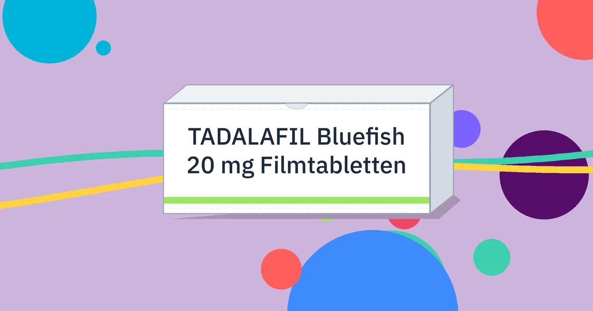 Symbolbild: Packung mit der Aufschrift TADALAFIL Bluefish 20 mg Filmtabletten (PZN 19998828) – Verfügbarkeit und Bezug in Apotheken in Frankfurt am Main