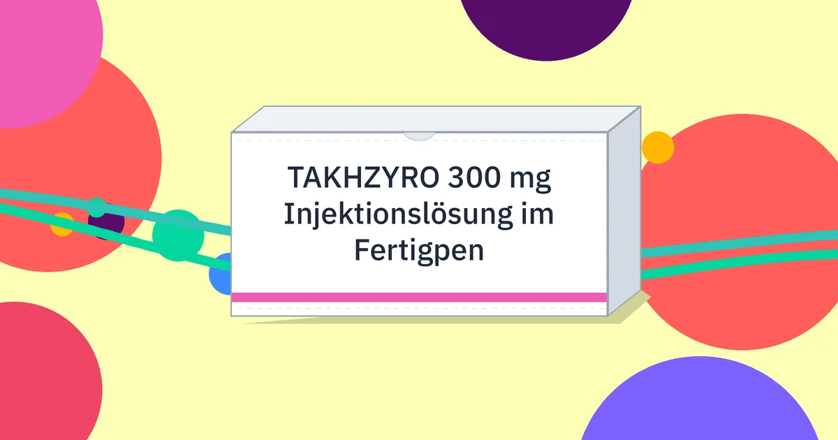 Symbolbild: Packung mit der Aufschrift TAKHZYRO 300 mg Injektionslösung im Fertigpen (PZN 19552831) – Verfügbarkeit und Bezug in Apotheken in Frankfurt am Main