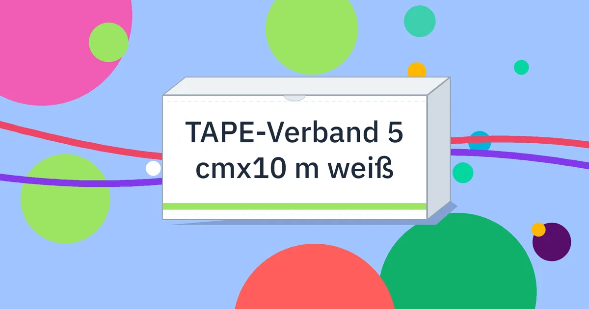 Symbolbild: Packung mit der Aufschrift TAPE-Verband 5 cmx10 m weiß (PZN 04878030) – Verfügbarkeit und Bezug in Apotheken in Frankfurt am Main