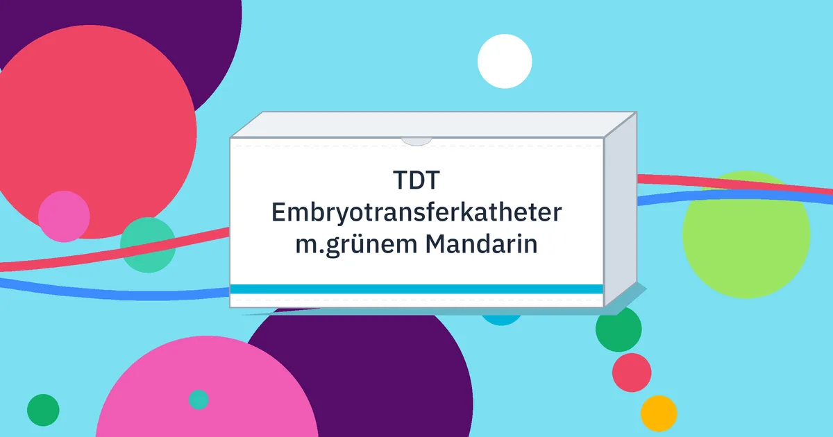 Symbolbild: Packung mit der Aufschrift TDT Embryotransferkatheter m.grünem Mandarin (PZN 00825373) – Verfügbarkeit und Bezug in Apotheken in Frankfurt am Main