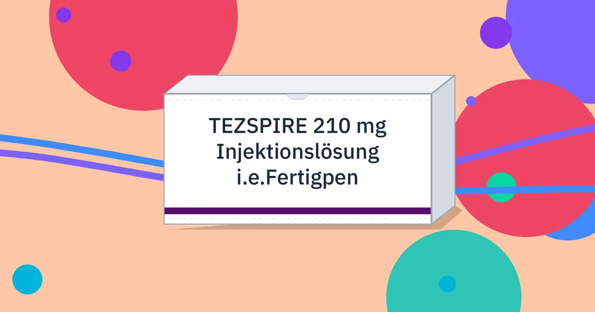 Symbolbild: Packung mit der Aufschrift TEZSPIRE 210 mg Injektionslösung i.e.Fertigpen (PZN 17882116) – Verfügbarkeit und Bezug in Apotheken in Frankfurt am Main
