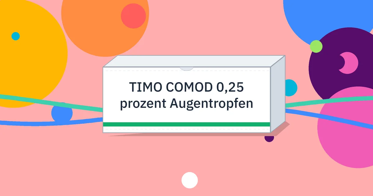 Symbolbild: Packung mit der Aufschrift TIMO COMOD 0,25 prozent Augentropfen (PZN 06894820) – Verfügbarkeit und Bezug in Apotheken in Frankfurt am Main
