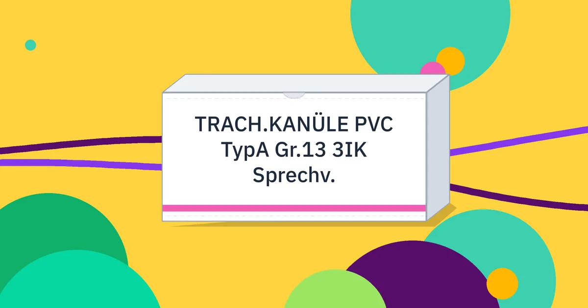 Symbolbild: Packung mit der Aufschrift TRACH.KANÜLE PVC TypA Gr.13 3IK Sprechv. (PZN 06998873) – Verfügbarkeit und Bezug in Apotheken in Frankfurt am Main