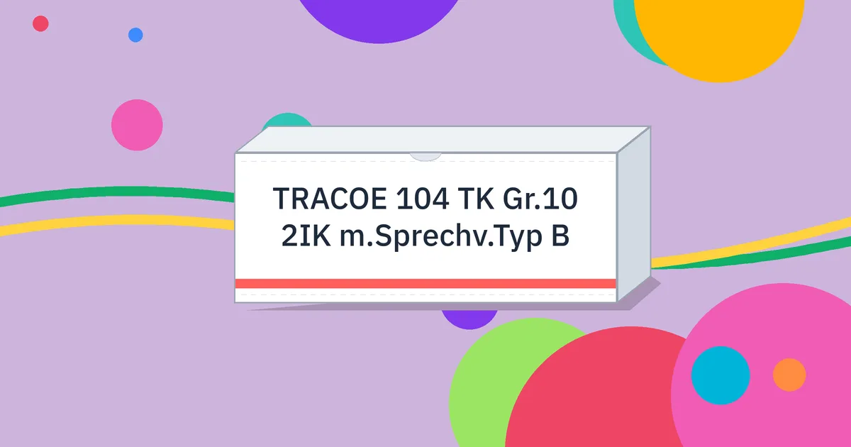 Symbolbild: Packung mit der Aufschrift TRACOE 104 TK Gr.10 2IK m.Sprechv.Typ B (PZN 02141035) – Verfügbarkeit und Bezug in Apotheken in Frankfurt am Main