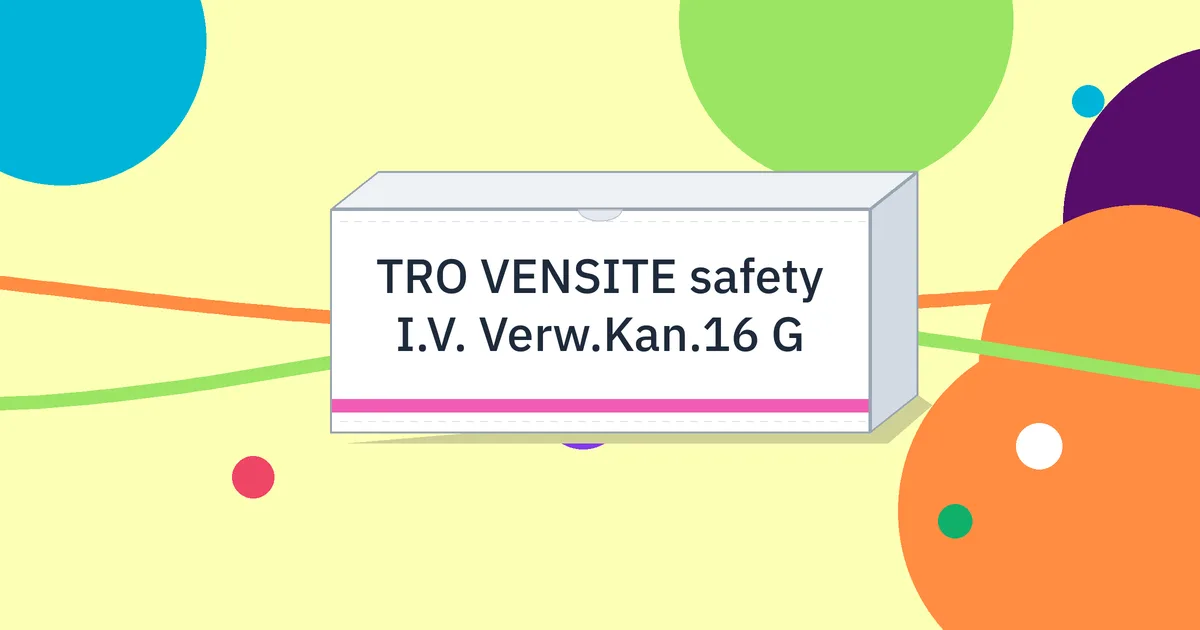 Symbolbild: Packung mit der Aufschrift TRO VENSITE safety I.V. Verw.Kan.16 G (PZN 11188053) – Verfügbarkeit und Bezug in Apotheken in Frankfurt am Main