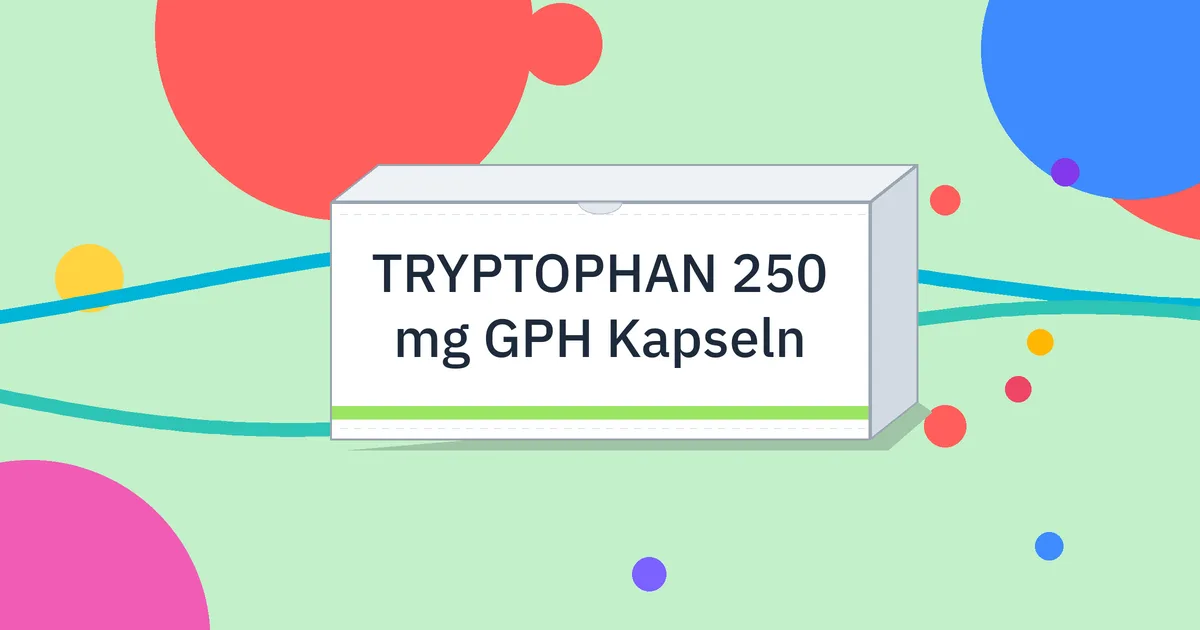 Symbolbild: Packung mit der Aufschrift TRYPTOPHAN 250 mg GPH Kapseln (PZN 00943629) – Verfügbarkeit und Bezug in Apotheken in Frankfurt am Main