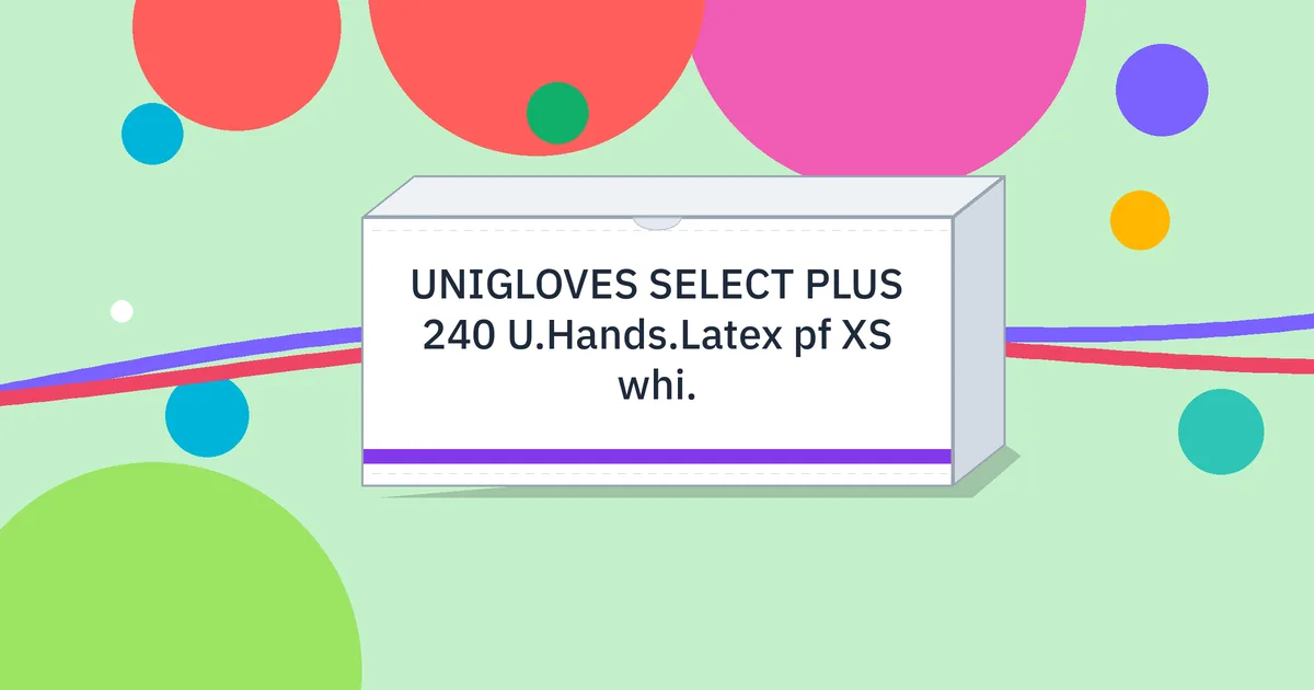 Symbolbild: Packung mit der Aufschrift UNIGLOVES SELECT PLUS 240 U.Hands.Latex pf XS whi. (PZN 18101210) – Verfügbarkeit und Bezug in Apotheken in Frankfurt am Main