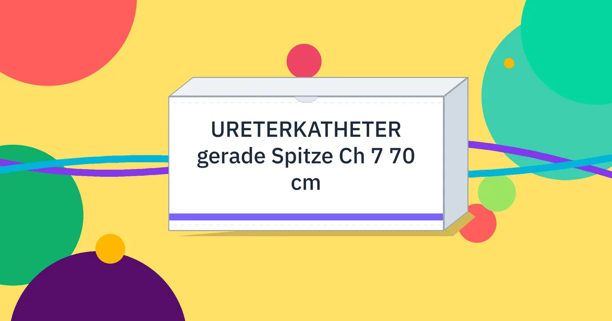 Symbolbild: Packung mit der Aufschrift URETERKATHETER gerade Spitze Ch 7 70 cm (PZN 00446138) – Verfügbarkeit und Bezug in Apotheken in Frankfurt am Main
