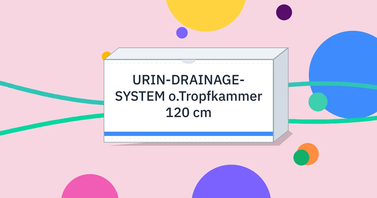 Symbolbild: Packung mit der Aufschrift URIN-DRAINAGE-SYSTEM o.Tropfkammer 120 cm (PZN 14372685) – Verfügbarkeit und Bezug in Apotheken in Frankfurt am Main