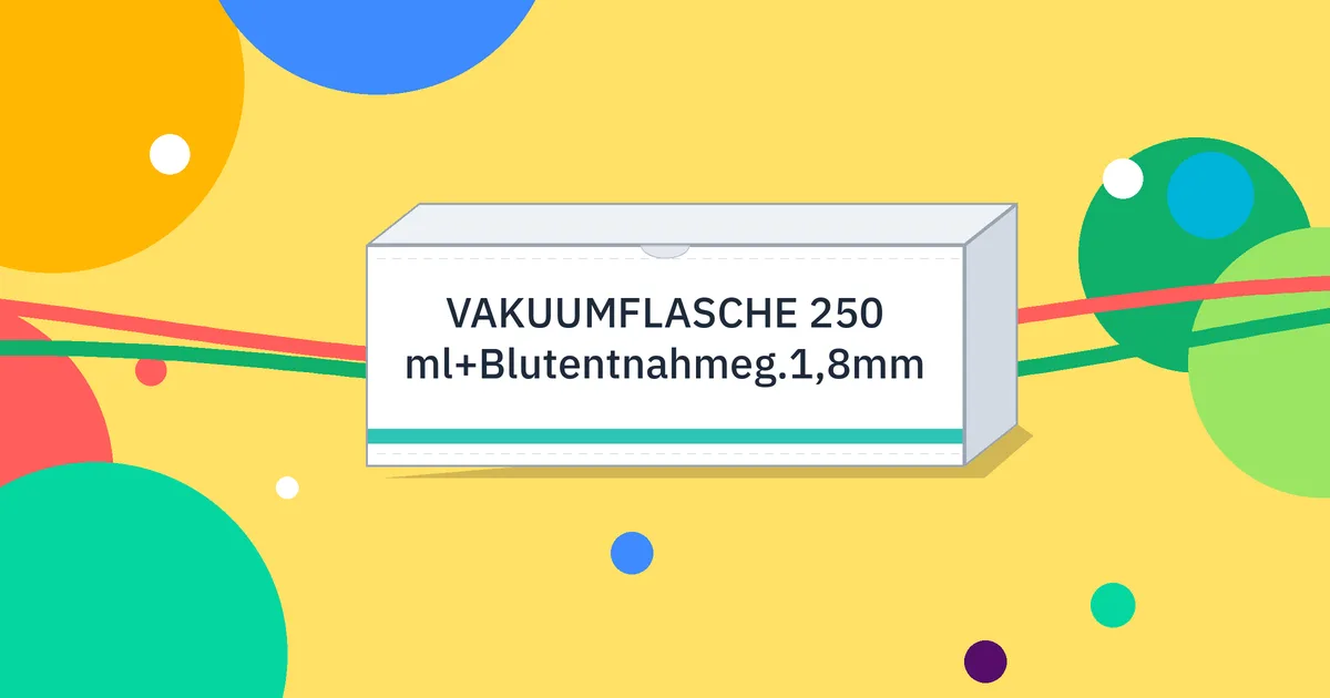 Symbolbild: Packung mit der Aufschrift VAKUUMFLASCHE 250 ml+Blutentnahmeg.1,8mm (PZN 06110310) – Verfügbarkeit und Bezug in Apotheken in Frankfurt am Main