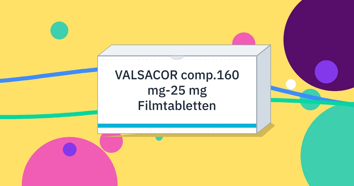 Symbolbild: Packung mit der Aufschrift VALSACOR comp.160 mg-25 mg Filmtabletten (PZN 08473407) – Verfügbarkeit und Bezug in Apotheken in Frankfurt am Main