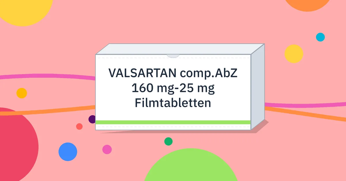 Symbolbild: Packung mit der Aufschrift VALSARTAN comp.AbZ 160 mg-25 mg Filmtabletten (PZN 07608495) – Verfügbarkeit und Bezug in Apotheken in Frankfurt am Main