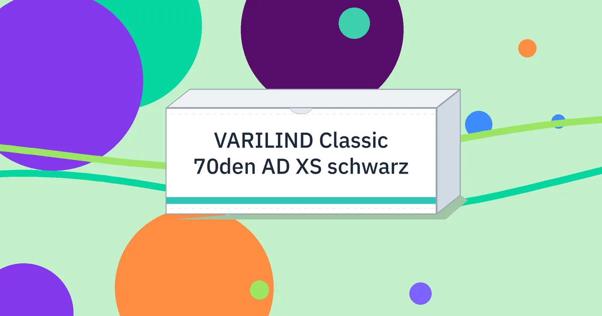 Symbolbild: Packung mit der Aufschrift VARILIND Classic 70den AD XS schwarz (PZN 09521410) – Verfügbarkeit und Bezug in Apotheken in Frankfurt am Main