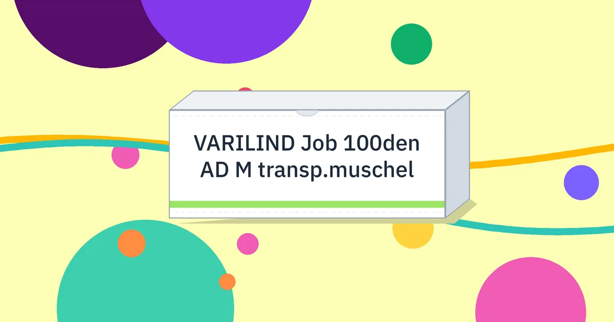 Symbolbild: Packung mit der Aufschrift VARILIND Job 100den AD M transp.muschel (PZN 04471699) – Verfügbarkeit und Bezug in Apotheken in Frankfurt am Main
