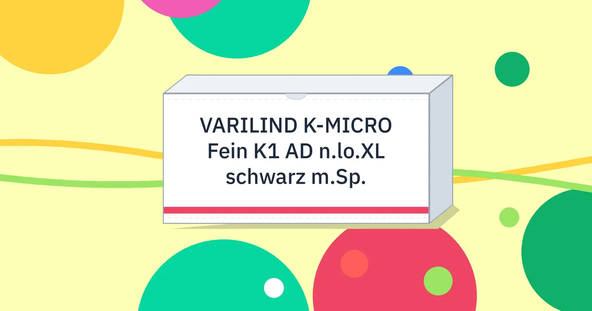 Symbolbild: Packung mit der Aufschrift VARILIND K-MICRO Fein K1 AD n.lo.XL schwarz m.Sp. (PZN 20557791) – Verfügbarkeit und Bezug in Apotheken in Frankfurt am Main