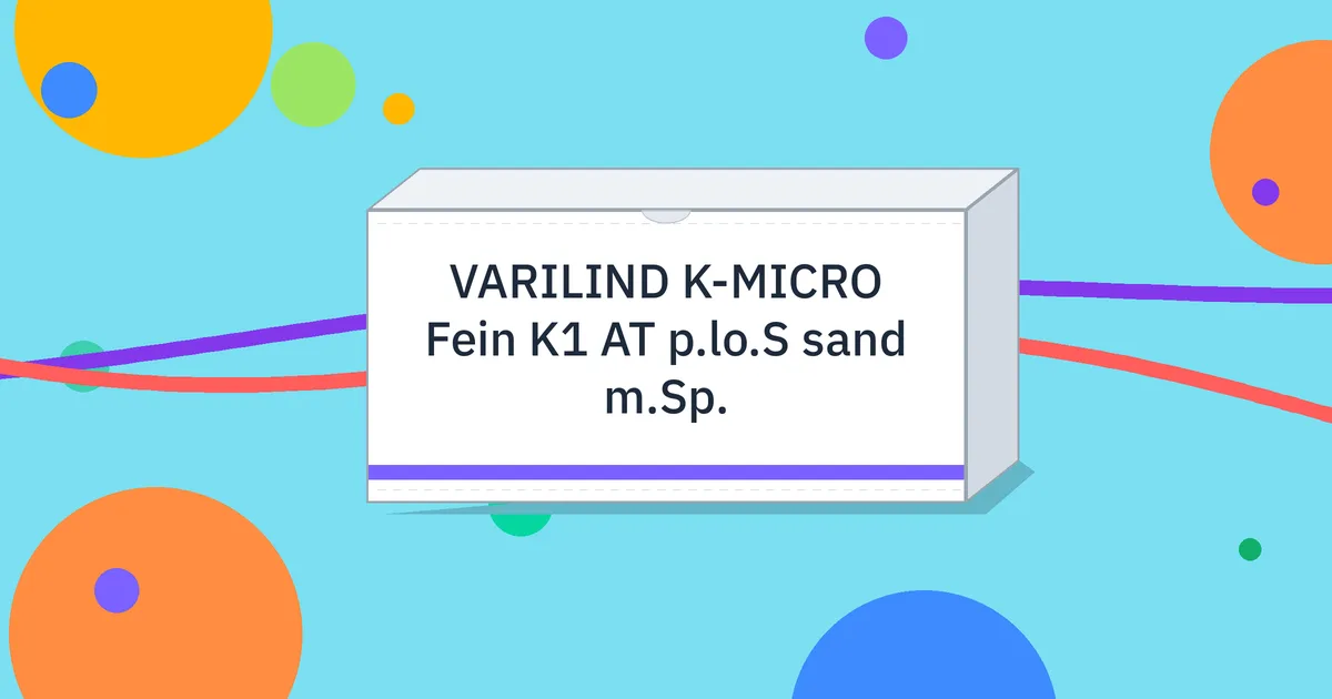 Symbolbild: Packung mit der Aufschrift VARILIND K-MICRO Fein K1 AT p.lo.S sand m.Sp. (PZN 20551682) – Verfügbarkeit und Bezug in Apotheken in Frankfurt am Main