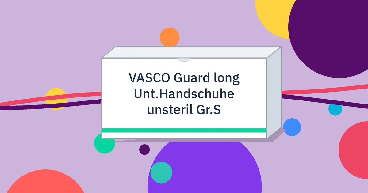 Symbolbild: Packung mit der Aufschrift VASCO Guard long Unt.Handschuhe unsteril Gr.S (PZN 13571046) – Verfügbarkeit und Bezug in Apotheken in Frankfurt am Main