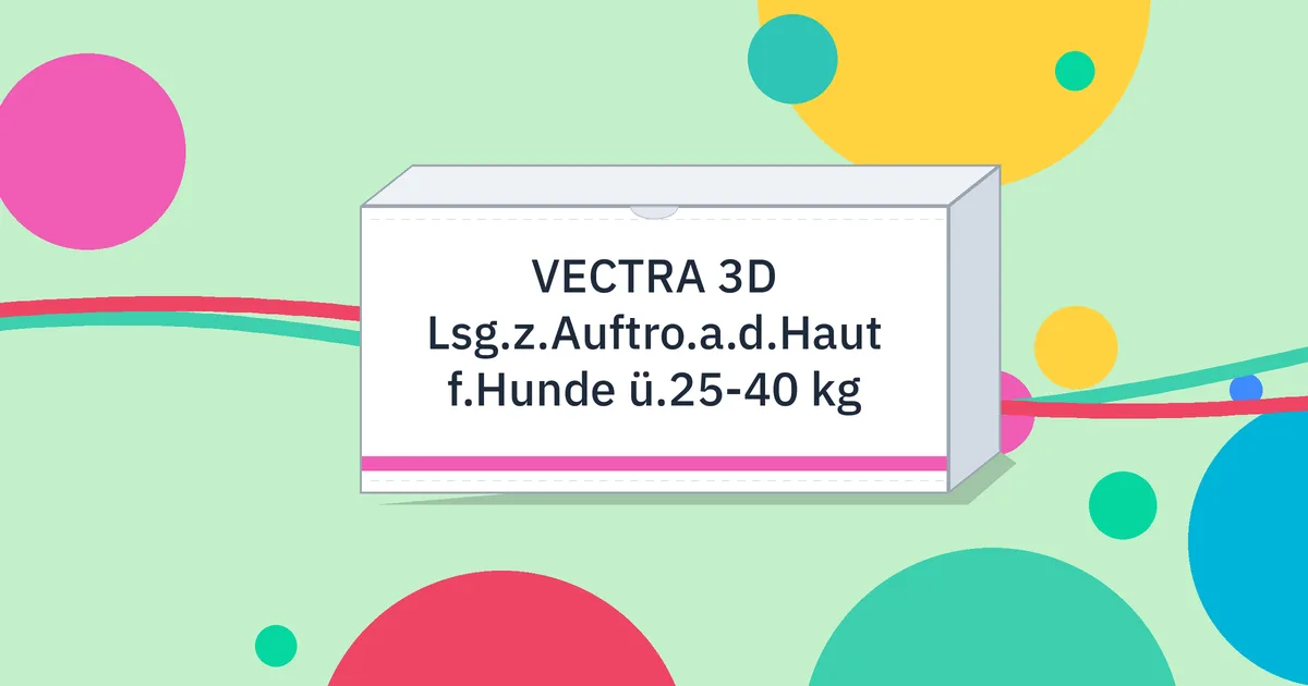Symbolbild: Packung mit der Aufschrift VECTRA 3D Lsg.z.Auftro.a.d.Haut f.Hunde ü.25-40 kg (PZN 18910211) – Verfügbarkeit und Bezug in Apotheken in Frankfurt am Main