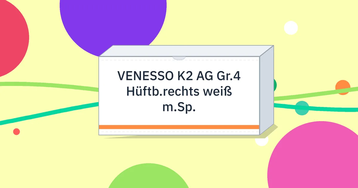 Symbolbild: Packung mit der Aufschrift VENESSO K2 AG Gr.4 Hüftb.rechts weiß m.Sp. (PZN 03274531) – Verfügbarkeit und Bezug in Apotheken in Frankfurt am Main