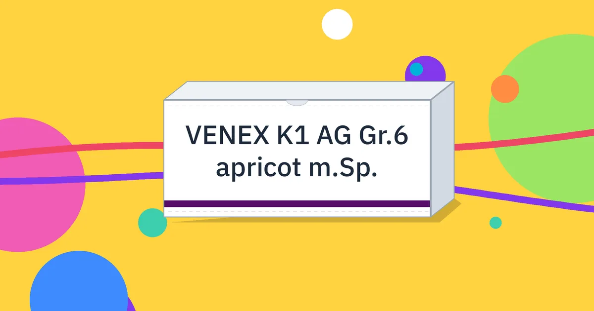 Symbolbild: Packung mit der Aufschrift VENEX K1 AG Gr.6 apricot m.Sp. (PZN 03187200) – Verfügbarkeit und Bezug in Apotheken in Frankfurt am Main