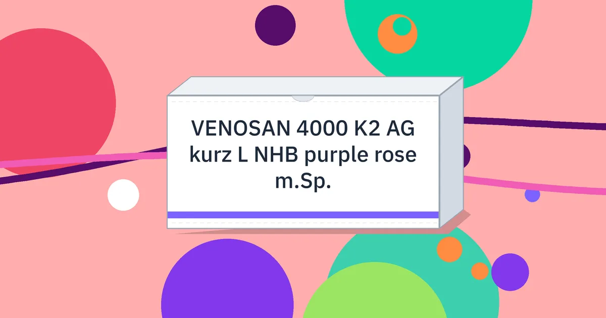 Symbolbild: Packung mit der Aufschrift VENOSAN 4000 K2 AG kurz L NHB purple rose m.Sp. (PZN 18848110) – Verfügbarkeit und Bezug in Apotheken in Frankfurt am Main