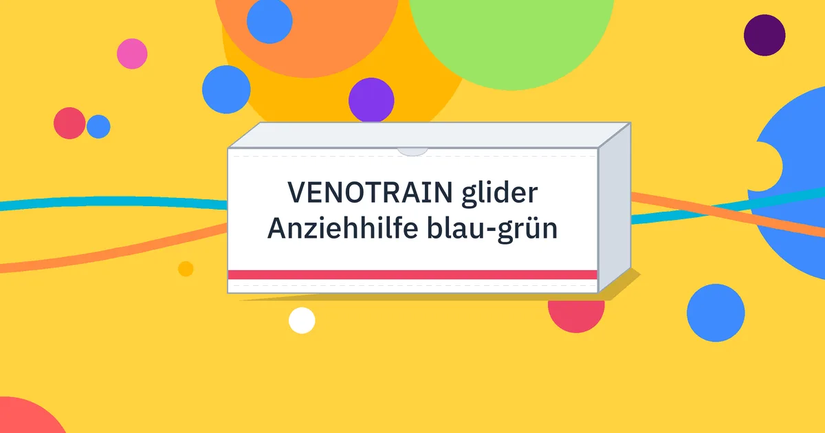 Symbolbild: Packung mit der Aufschrift VENOTRAIN glider Anziehhilfe blau-grün (PZN 07150694) – Verfügbarkeit und Bezug in Apotheken in Frankfurt am Main