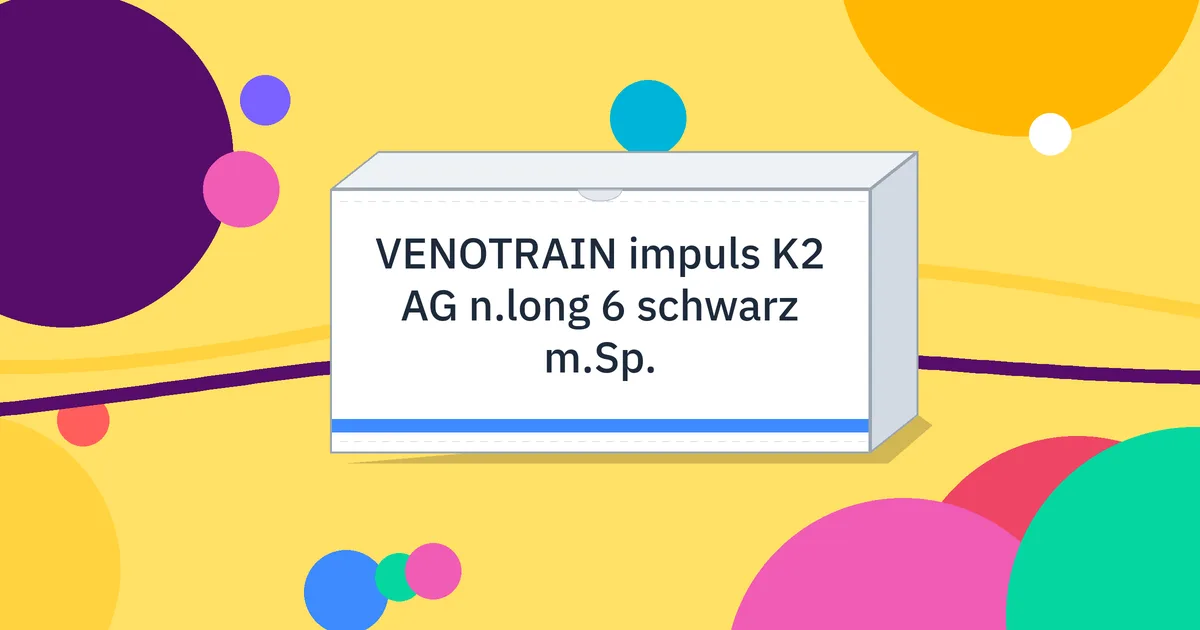 Symbolbild: Packung mit der Aufschrift VENOTRAIN impuls K2 AG n.long 6 schwarz m.Sp. (PZN 00494396) – Verfügbarkeit und Bezug in Apotheken in Frankfurt am Main