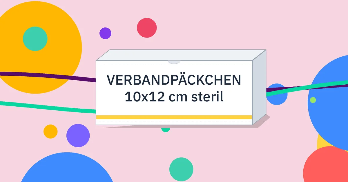 Symbolbild: Packung mit der Aufschrift VERBANDPÄCKCHEN 10x12 cm steril (PZN 07622911) – Verfügbarkeit und Bezug in Apotheken in Frankfurt am Main
