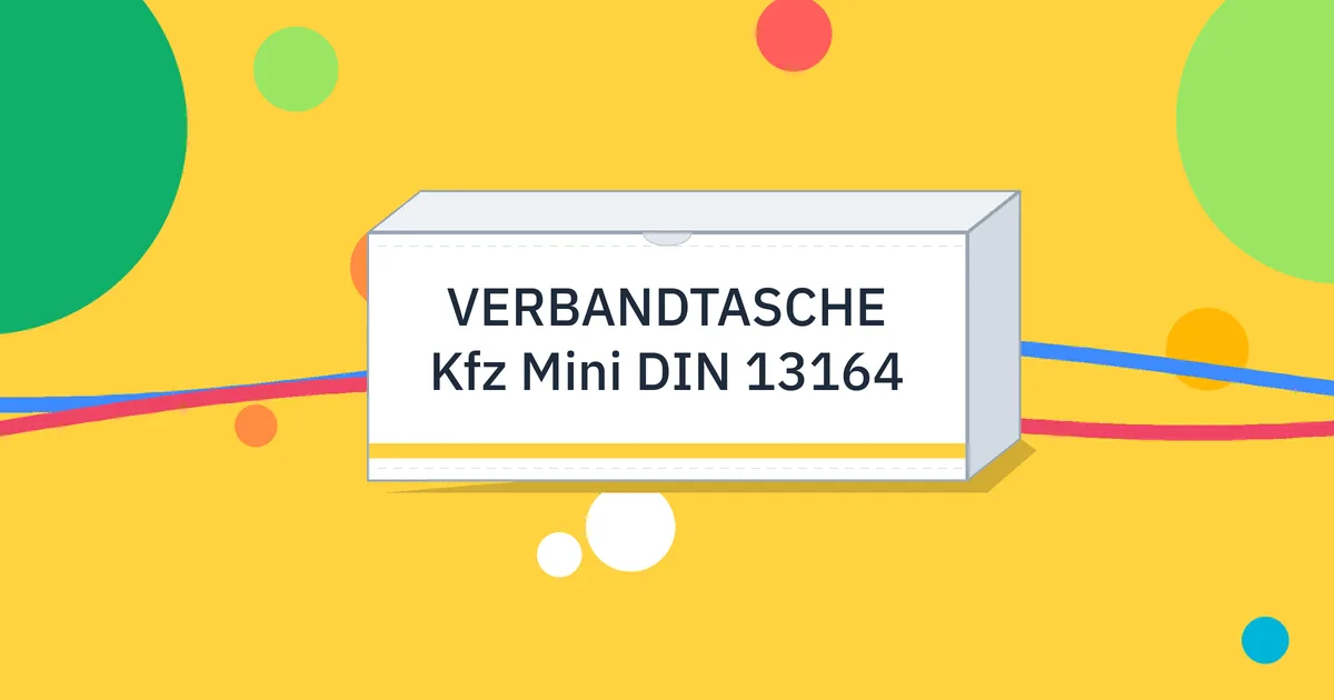 Symbolbild: Packung mit der Aufschrift VERBANDTASCHE Kfz Mini DIN 13164 (PZN 07589697) – Verfügbarkeit und Bezug in Apotheken in Frankfurt am Main