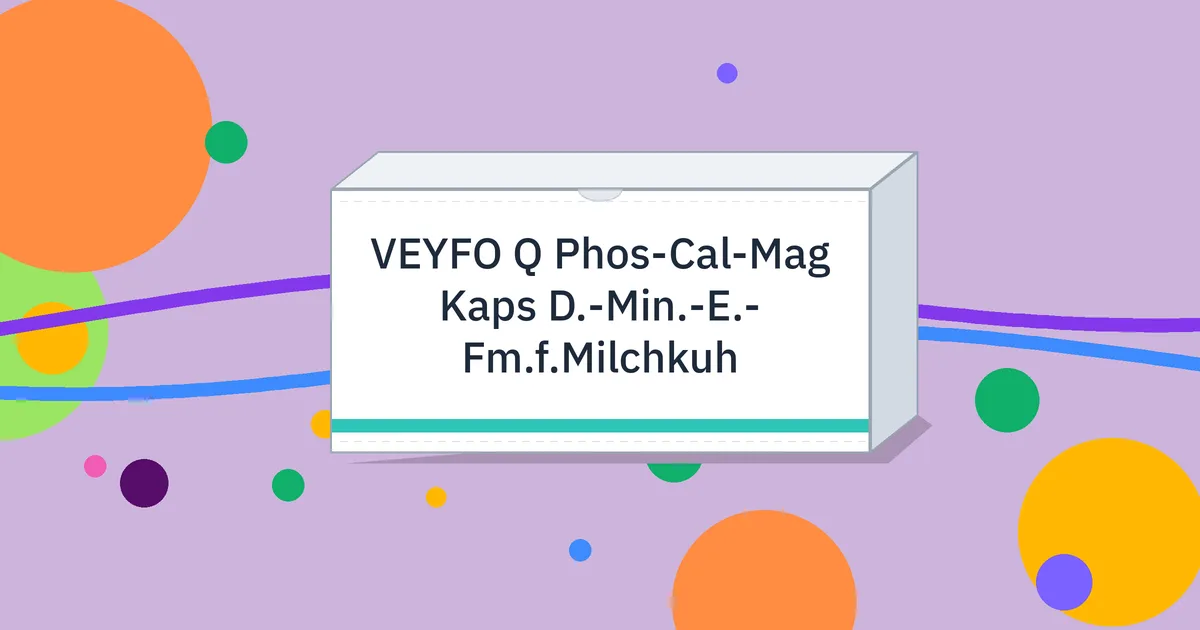Symbolbild: Packung mit der Aufschrift VEYFO Q Phos-Cal-Mag Kaps D.-Min.-E.-Fm.f.Milchkuh (PZN 18378874) – Verfügbarkeit und Bezug in Apotheken in Frankfurt am Main
