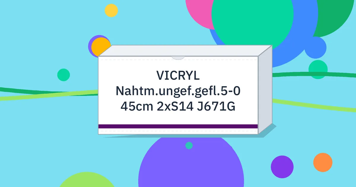 Symbolbild: Packung mit der Aufschrift VICRYL Nahtm.ungef.gefl.5-0 45cm 2xS14 J671G (PZN 20895513) – Verfügbarkeit und Bezug in Apotheken in Frankfurt am Main