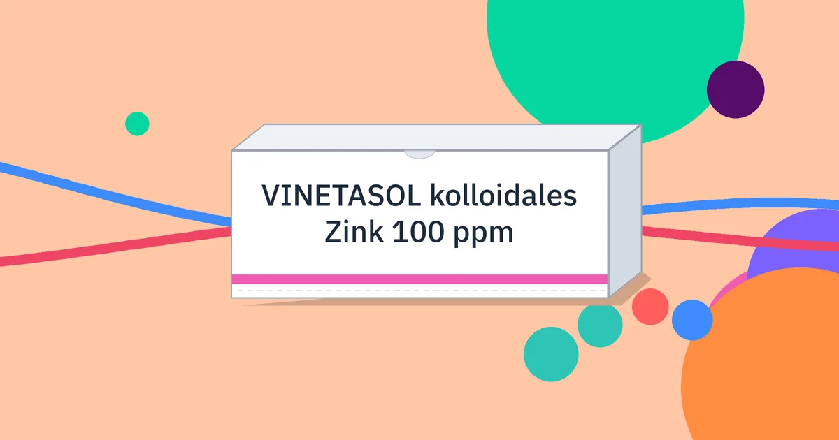 Symbolbild: Packung mit der Aufschrift VINETASOL kolloidales Zink 100 ppm (PZN 18391797) – Verfügbarkeit und Bezug in Apotheken in Frankfurt am Main